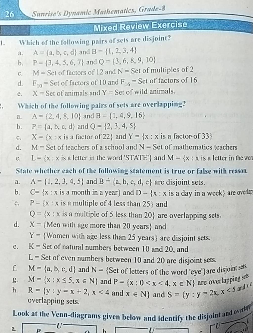 L= Set of even numbers between 10 and 20 are disjoint sets. | Filo