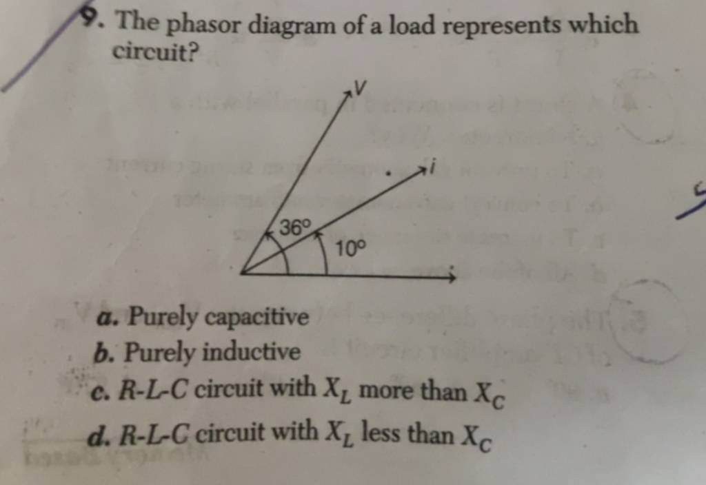 The phasor diagram of a load represents which circuit? | Filo