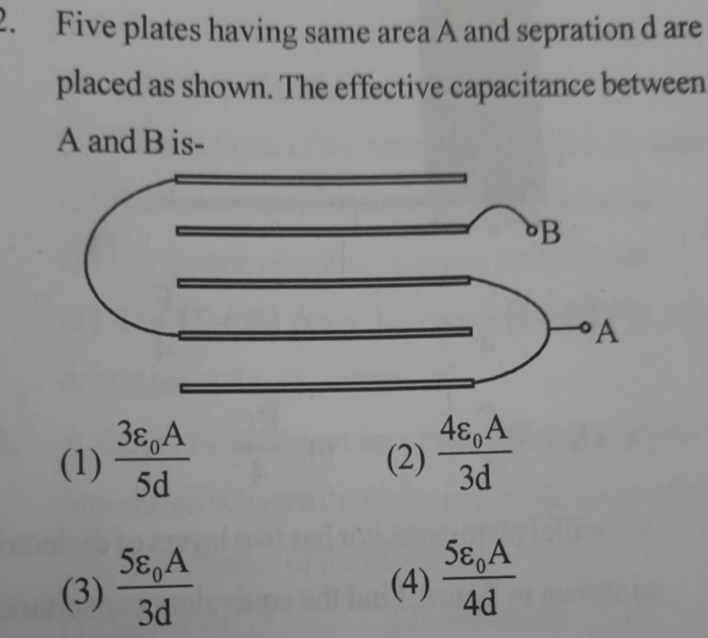 Five plates having same area A and sepration d are placed as shown. The e..