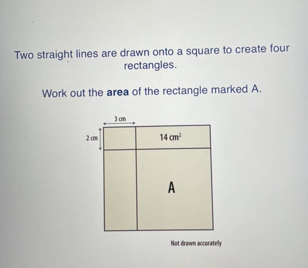 Two straight lines are drawn onto a square to create four rectangles. Wor..