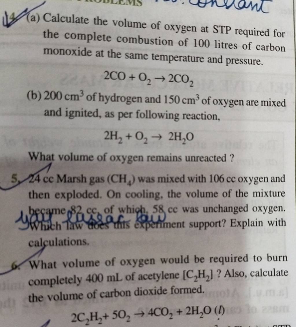 14. (a) Calculate the volume of oxygen at STP required for the complete c..