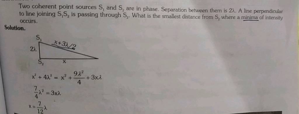 Two coherent point sources S1 and S2 are in phase. Separation between t.. Two coherent point sources S1 and S2 are in phase. Separation between t..