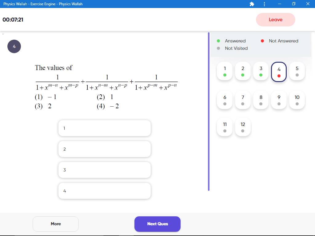 Physics Wallah - Exercise Engine - Physics Wallah 00:07:21 Leave 4 - Answ..