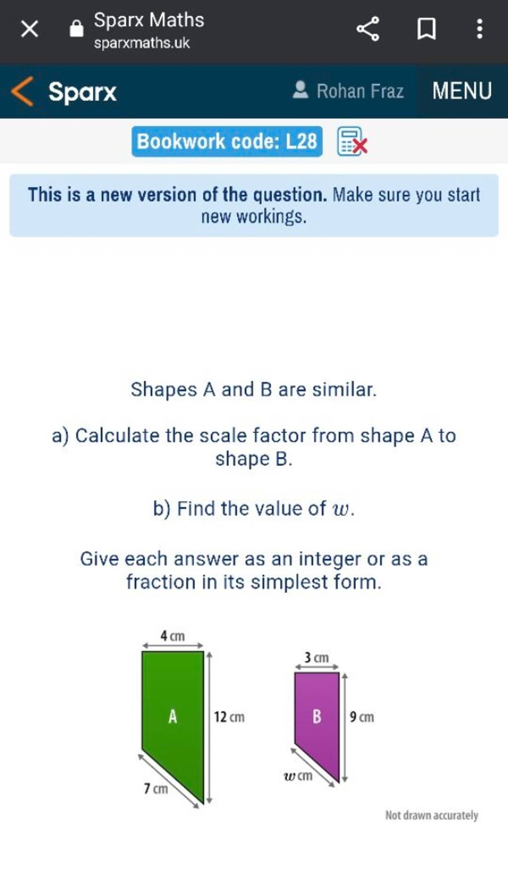 Sparx Maths sparxmaths.uk Sparx - Rohan Fraz MENU Bookwork code: L28 This..