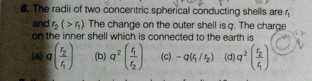 The radii of two concentric spherical conducting shells are r1 and r2 (>..