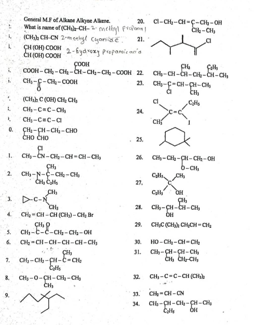 General M.F of Alkane Alkyne Alkene. What is name of (CH3 )2 −CH−2−m (thy..
