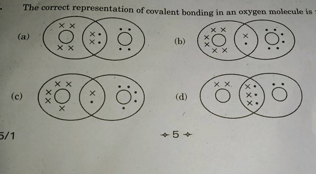 The correct representation of covalent bonding in an oxygen molecule is..