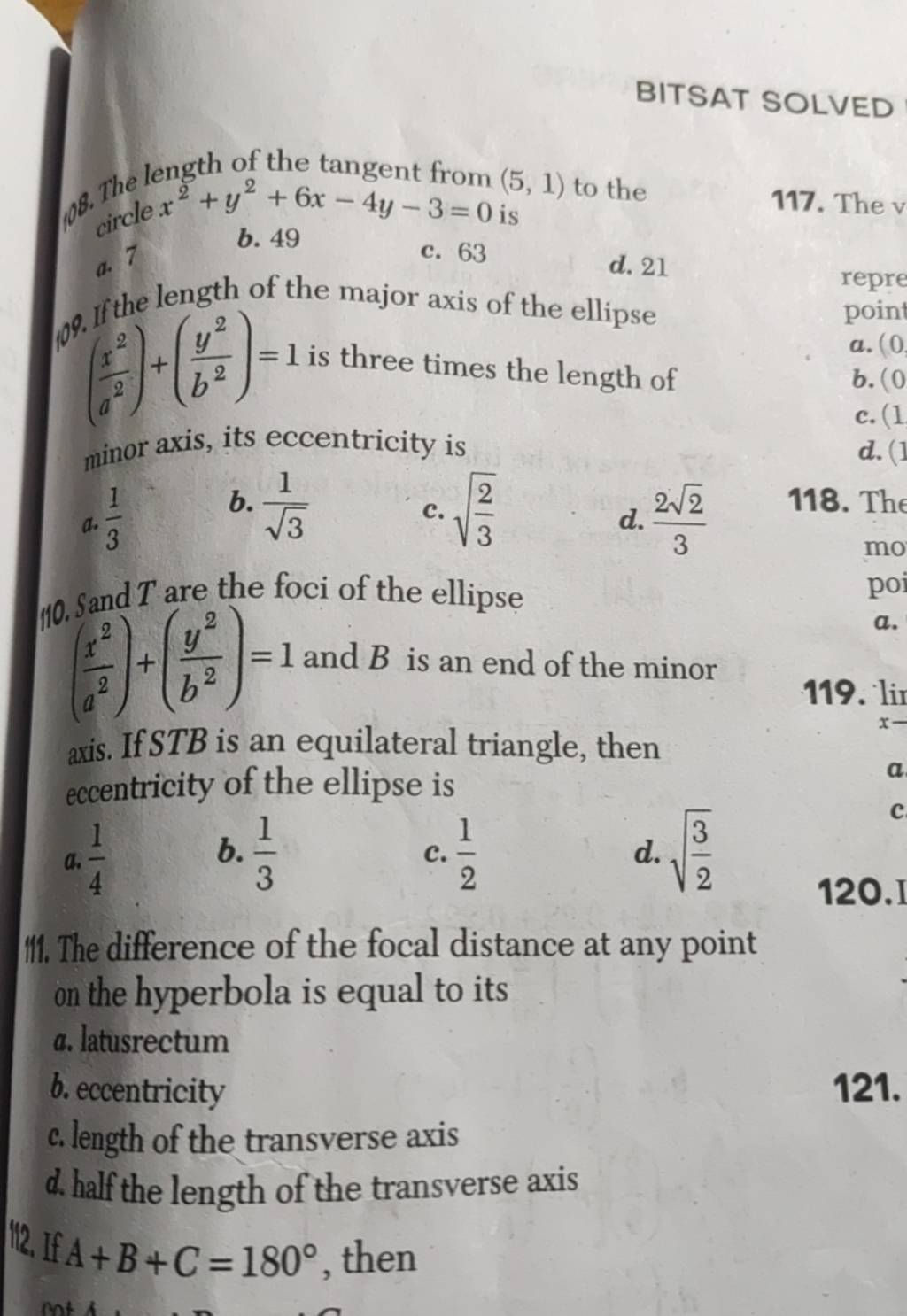 The difference of the focal distance at any point on the hyperbola is equ..