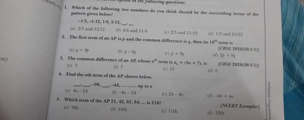 [cbse2020 30 1 1 ] 3 The Common Difference Of An Ap Whose Nth Term Is