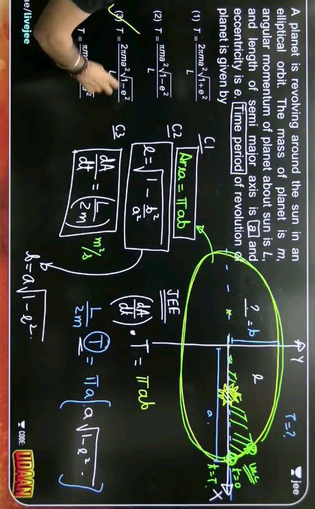 A planet is revolving around the sun in an elliptical orbit. The mass of