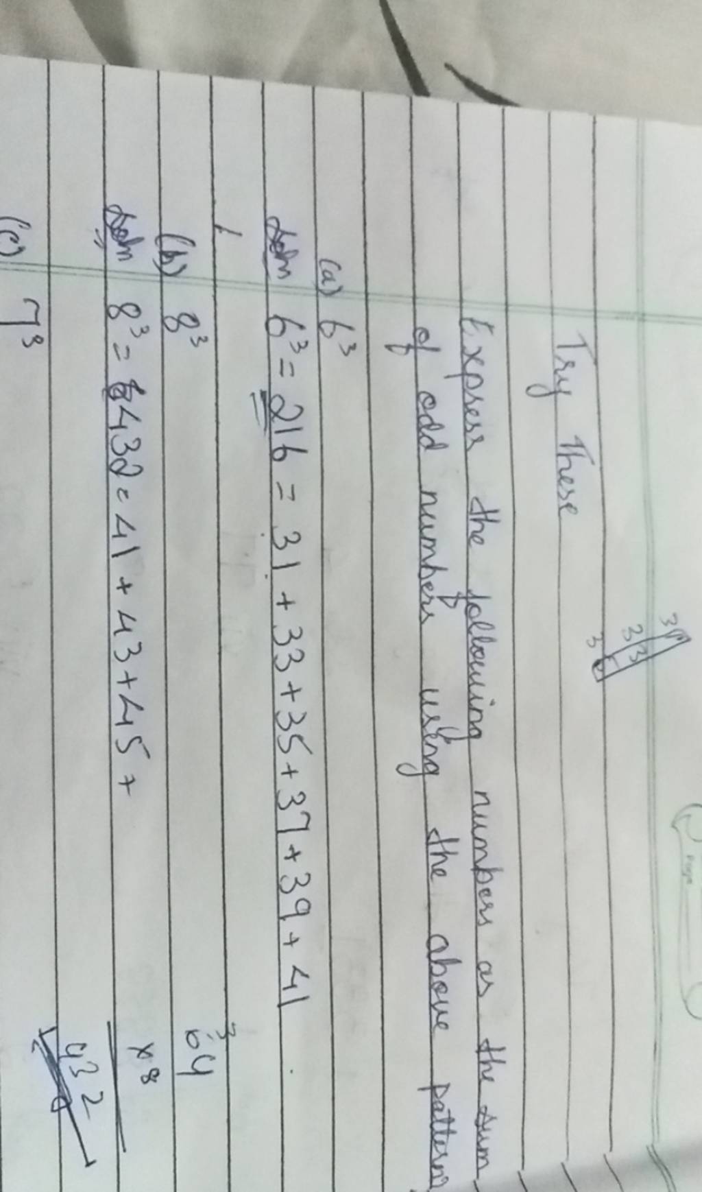 Try These Express the following numbers as the sum of odd numbers using t..