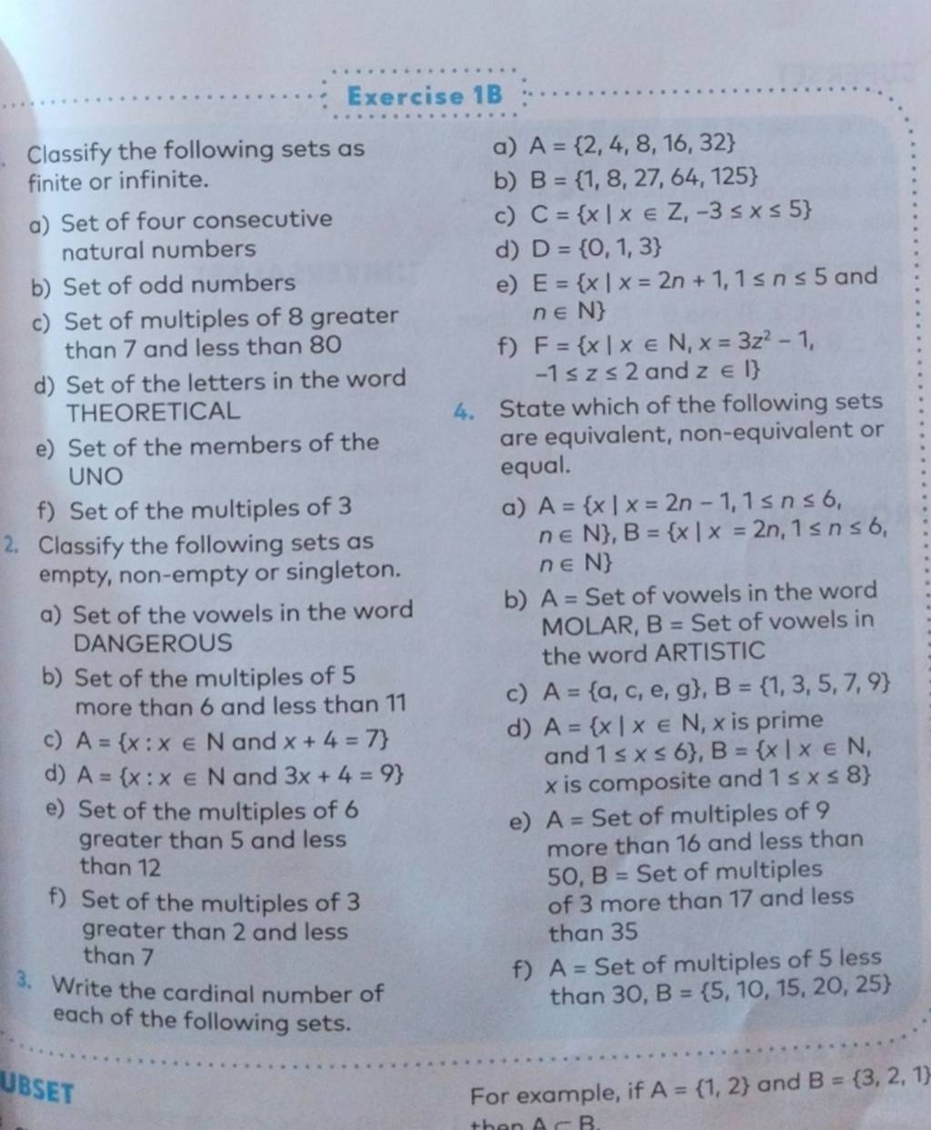 Exercise 1B Classify the following sets as finite or infinite. | Filo