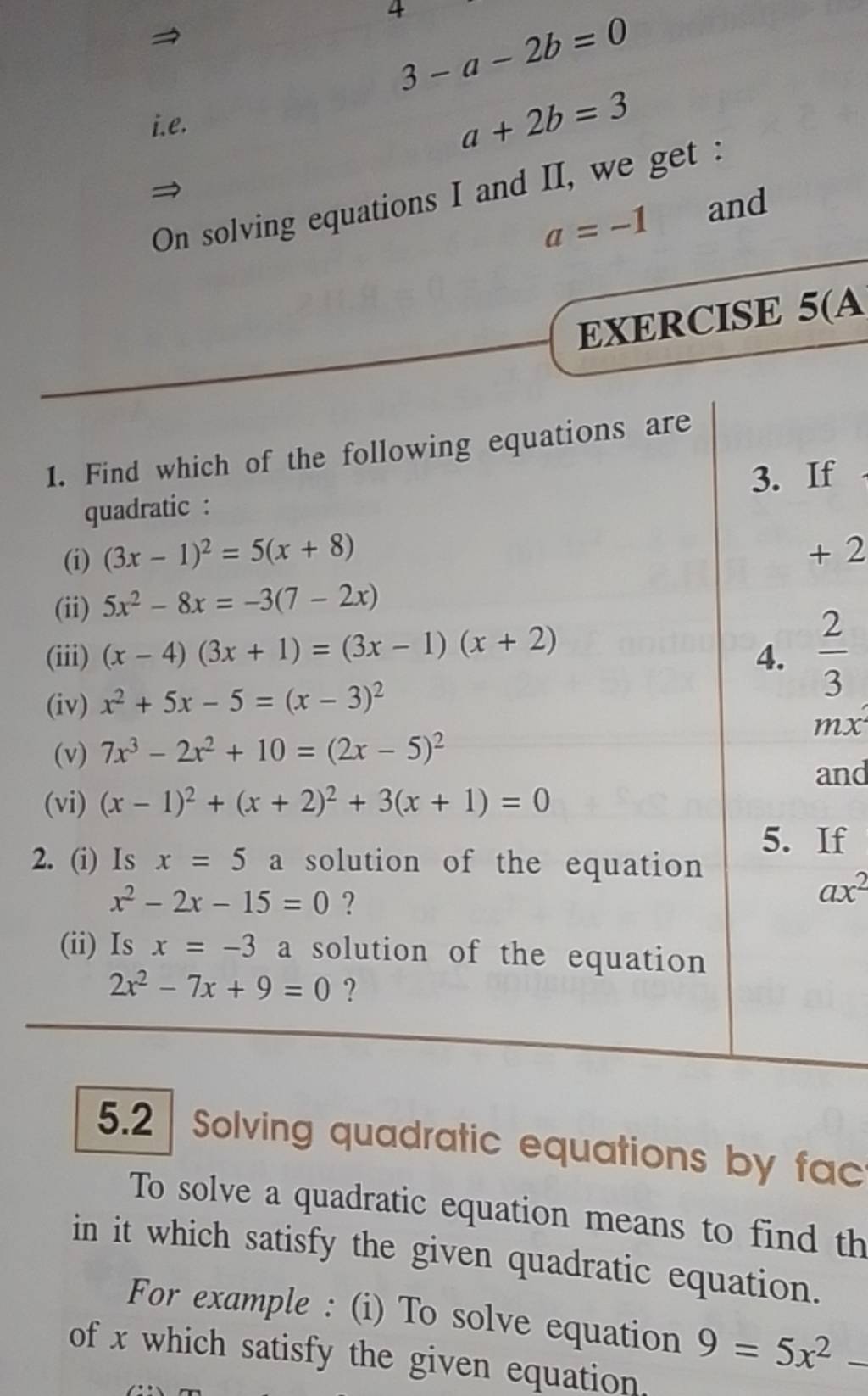  i Is X 5 A Solution Of The Equation X2 2x 15 0 3 If 2 Filo