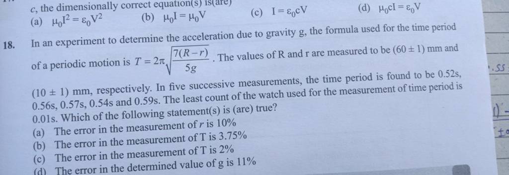 c, the dimensionally correct equation(S) is(are) | Filo