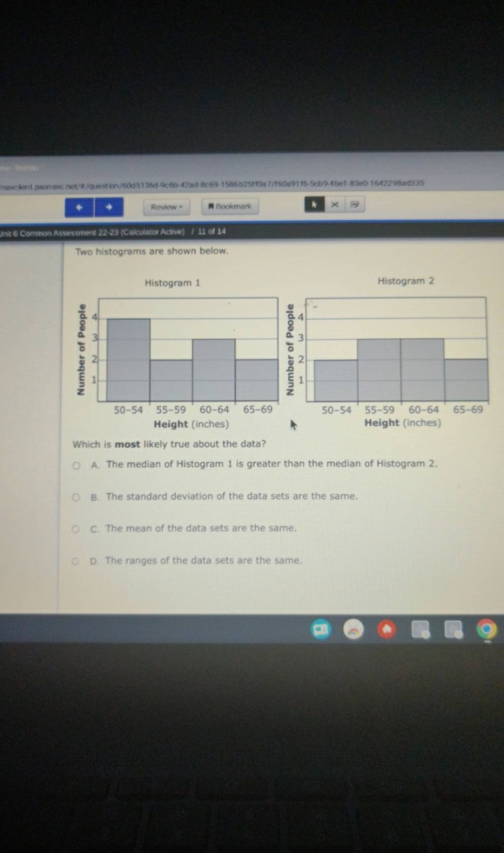 Two histograms are shown below. Histogram 1 Histogram 2 Which is most lik..