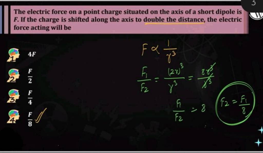 The electric force on a point charge situated on the axis of a short dipo..