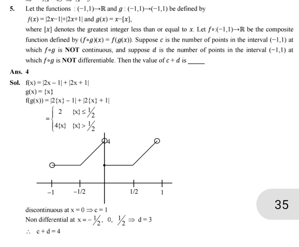 5. Let the functions : (−1,1)→R and g:(−1,1)→(−1,1) be defined by f(x)=∣2..