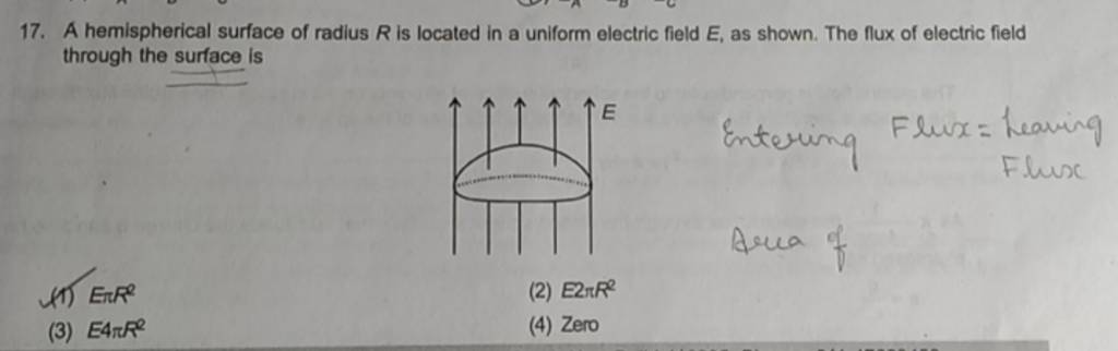 A hemispherical surface of radius R is located in a uniform electric fiel..