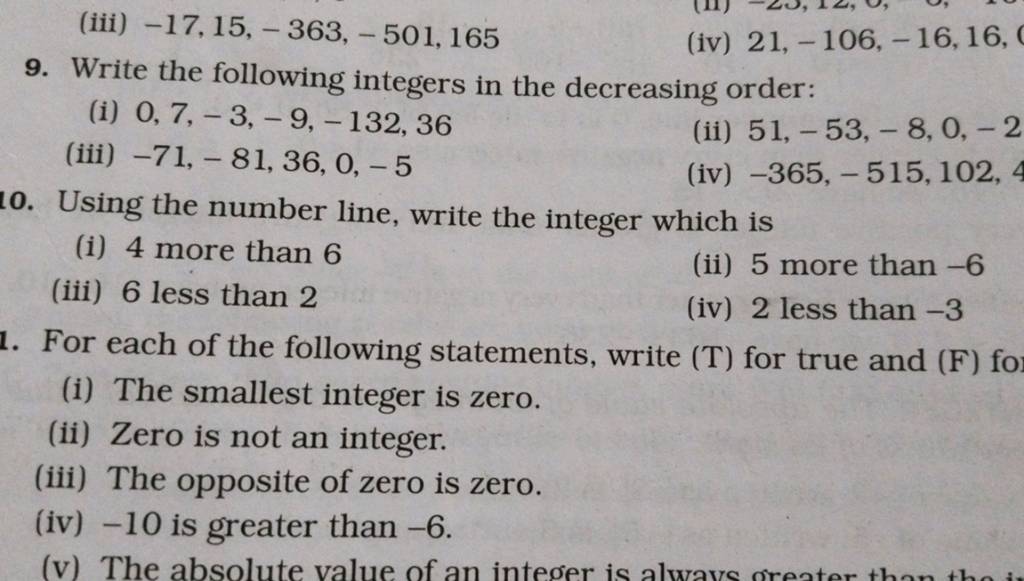 Write the following integers in the decreasing order: | Filo