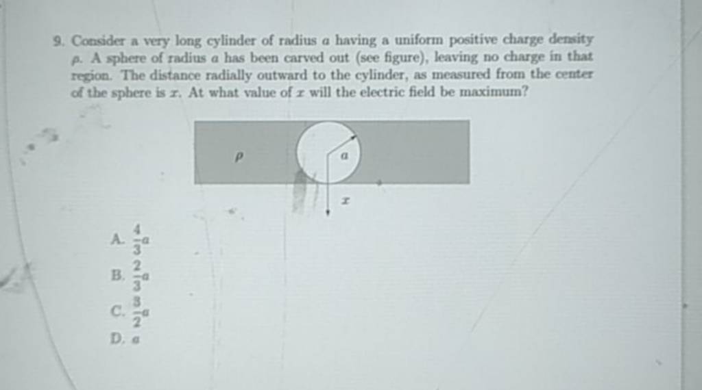 Concider a very long cylinder of radius a having a uniform positive charg..