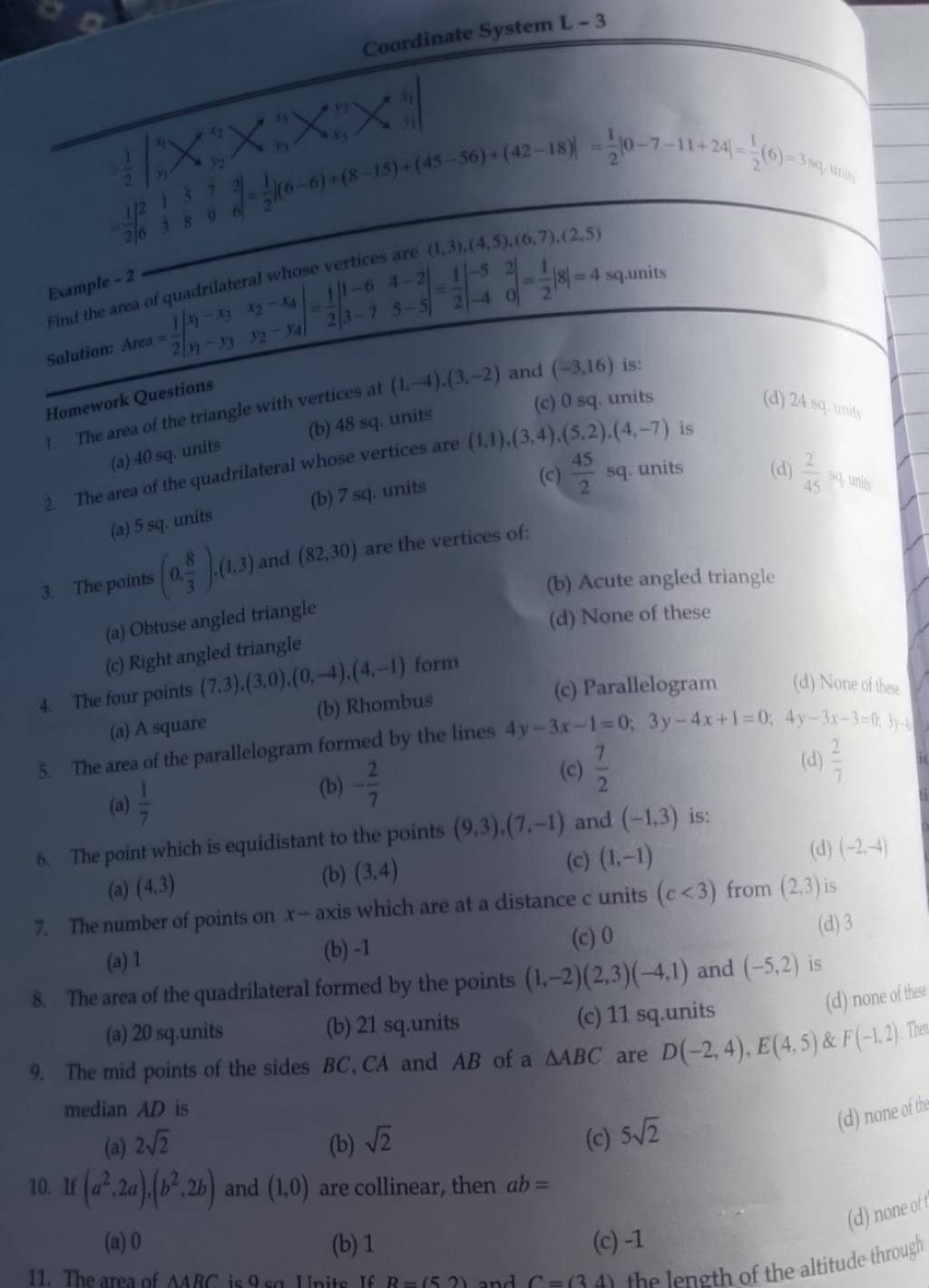Coordinate System L 3 Example 2 Homework Questions 1 The Area Of The Tri
