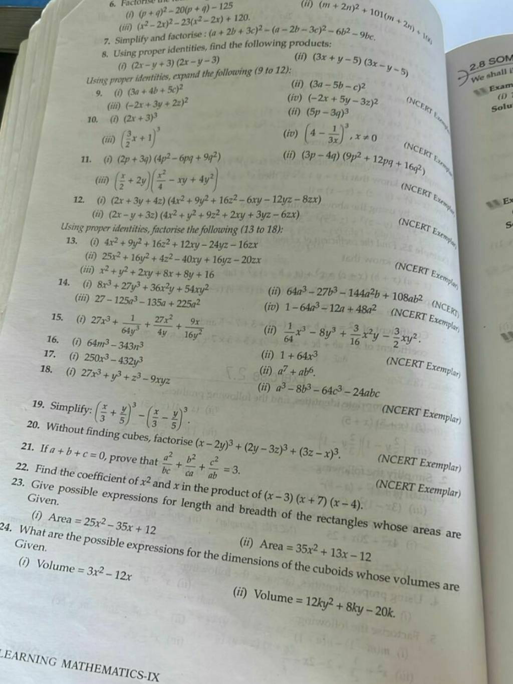 Simplify and factorise: (a+2b+3c)2−(a−2b−3c)2−6b2−9bc. 8. Using proper id..