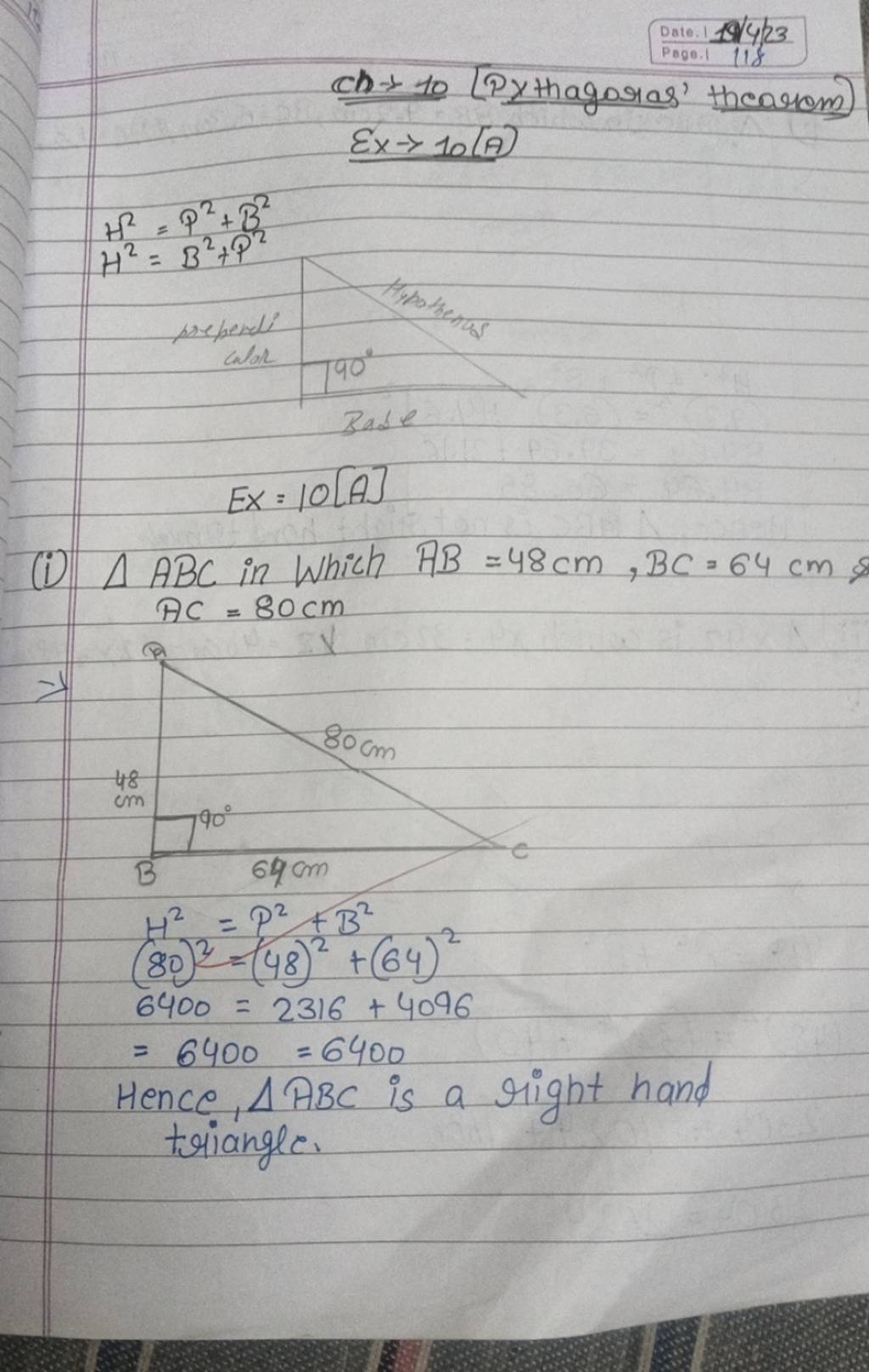 Date. 1 1c.423 ch+10 [pythagoras' theorem] εx→10(θ) H2=P2+B2H2=B2+P2 pre..