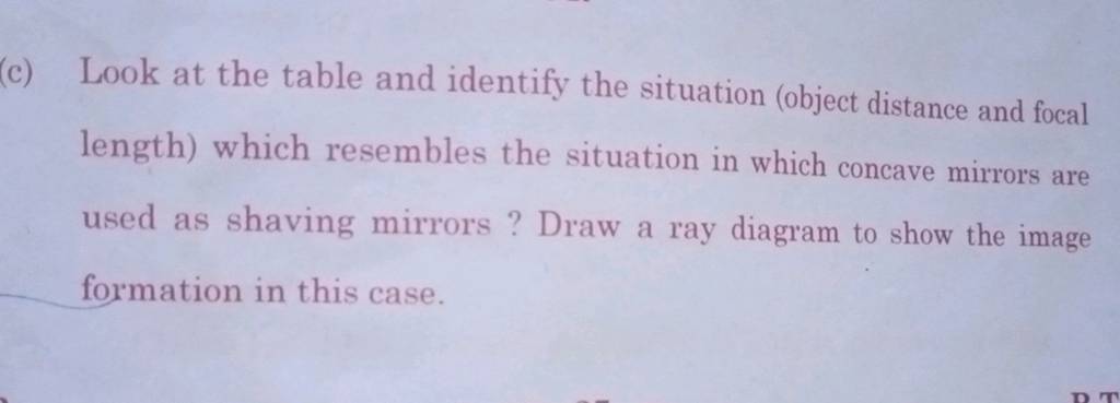 (c) Look at the table and identify the situation (object distance and foc..