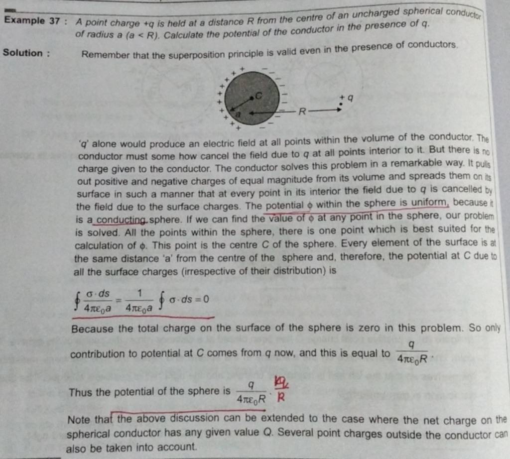 Example 37 : A point charge +q is held at a distance R from the centre of..