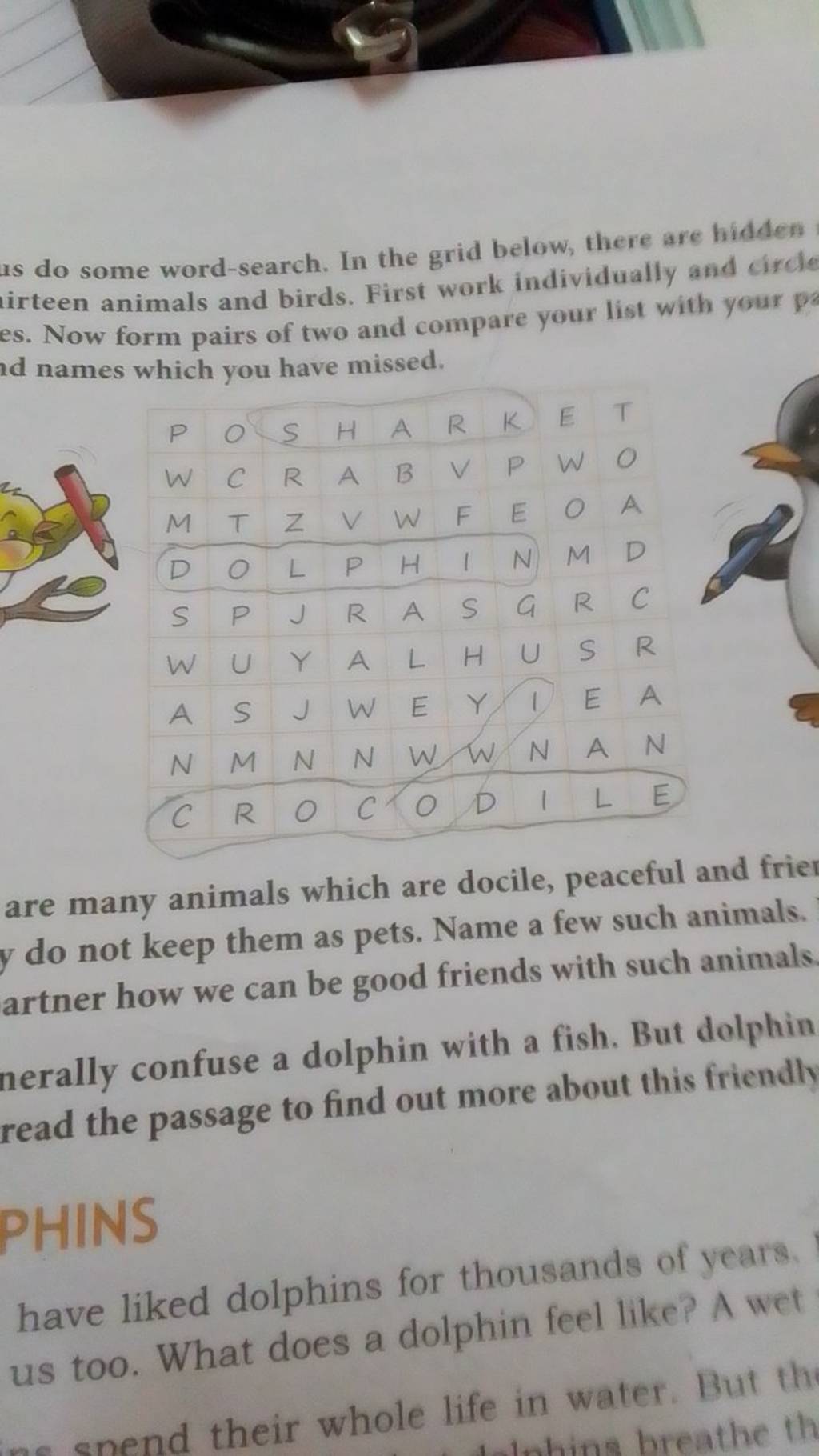 do some word-search. In the grid below, there are hidden irteen animals a..