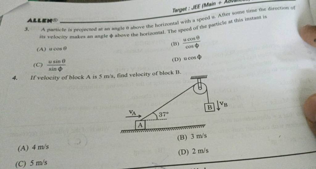 If velocity of block A is 5 m/s, find velocity of block B. | Filo