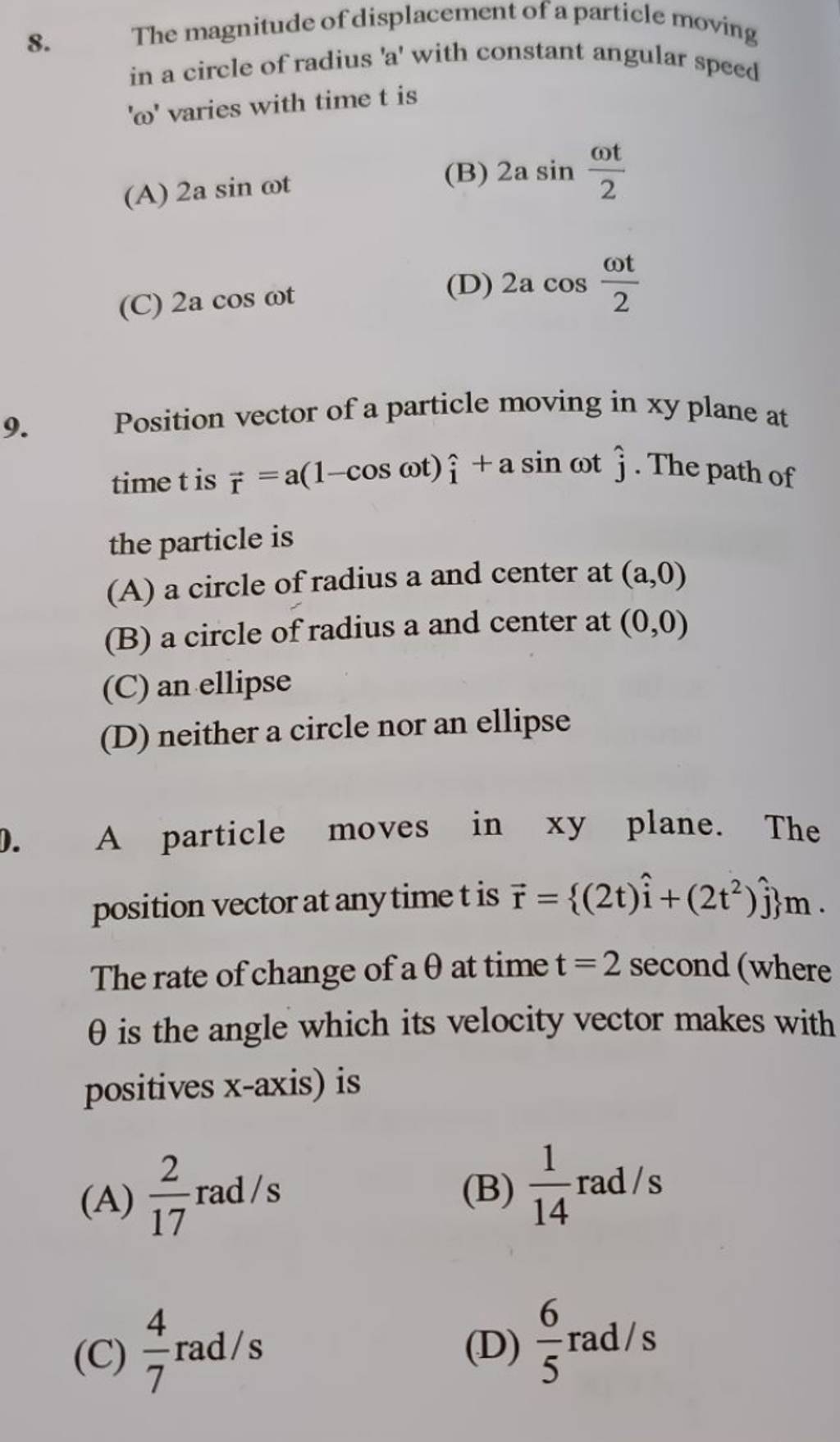 A Particle Moves In Xy Plane The Position Vector At Any Time T Is R 2t