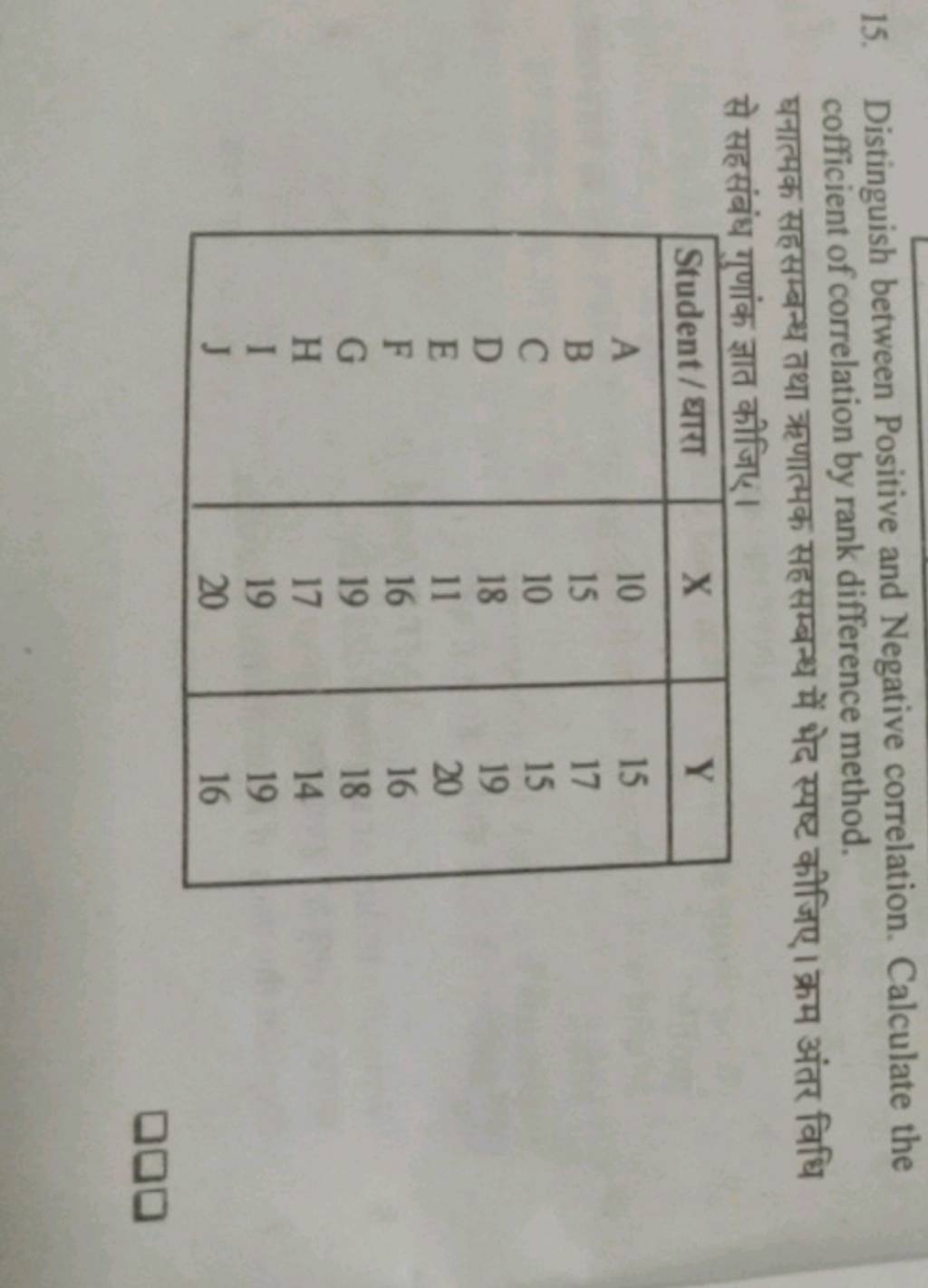15. Distinguish between Positive and Negative correlation. Calculate the