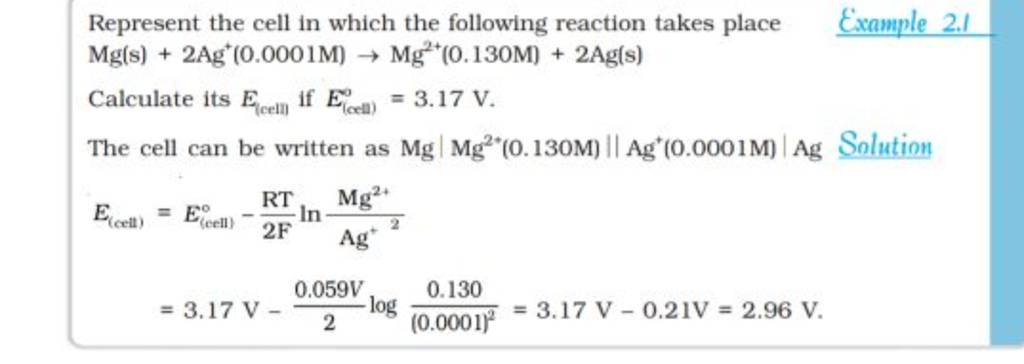 Represent the cell in which the following reaction takes place Example 2...
