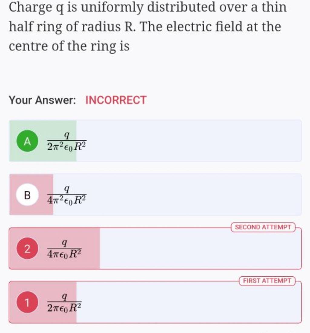 Charge q is uniformly distributed over a thin half ring of radius R. The