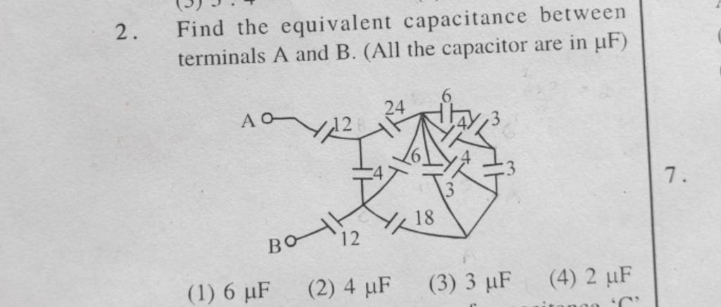 Find the equivalent capacitance between terminals A and B. (All the capac..