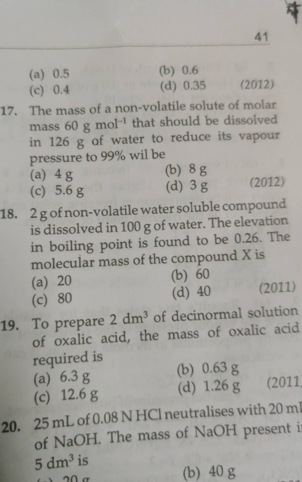18. 2 g of non-volatile water soluble compound is dissolved in 100 g of