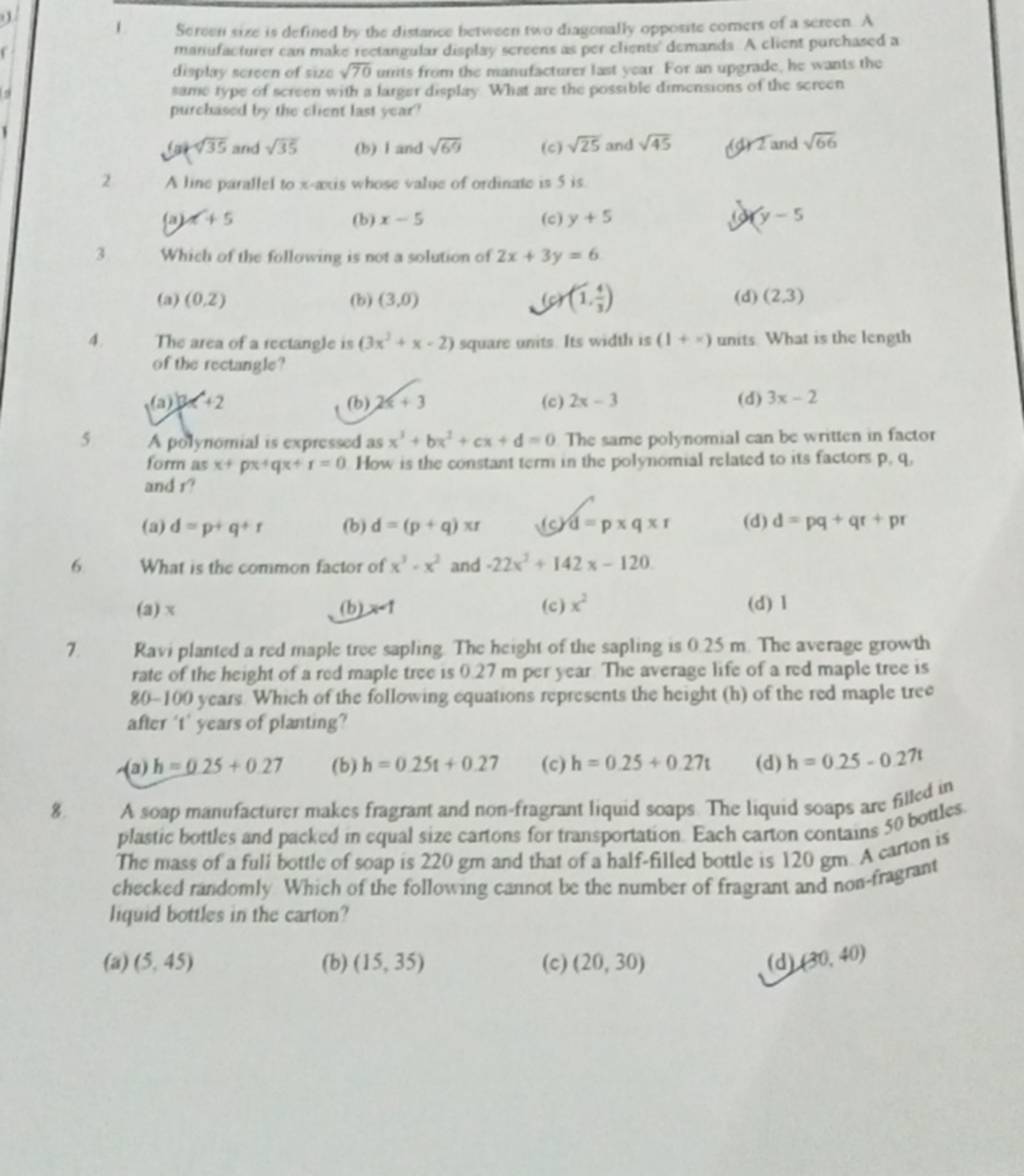 The area of a rectangle is (3x2+x+2) square units Its width is (1+x) unit..