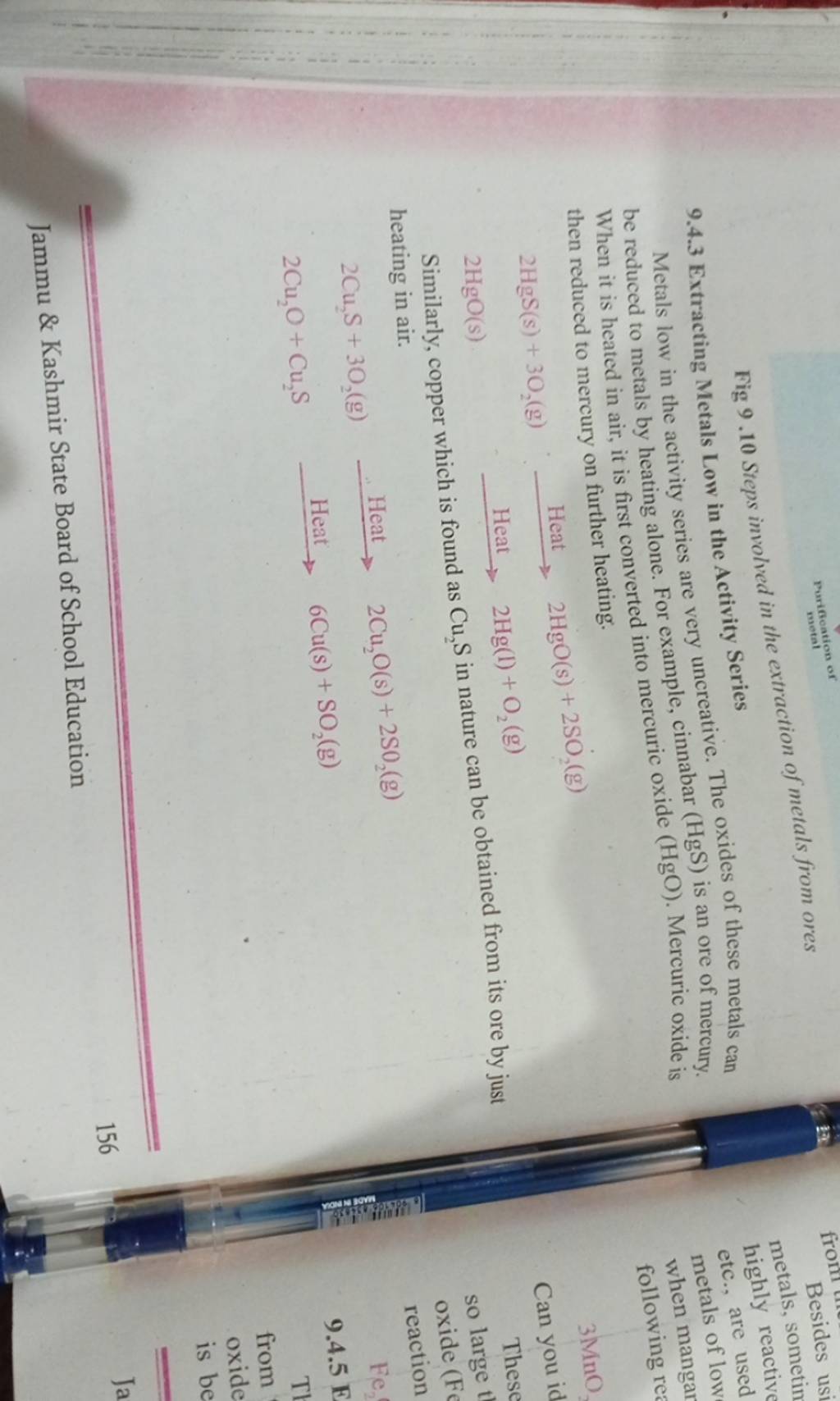Fig 9.10 Steps involved in the extraction of metals from ores 9.4.3 Extra..