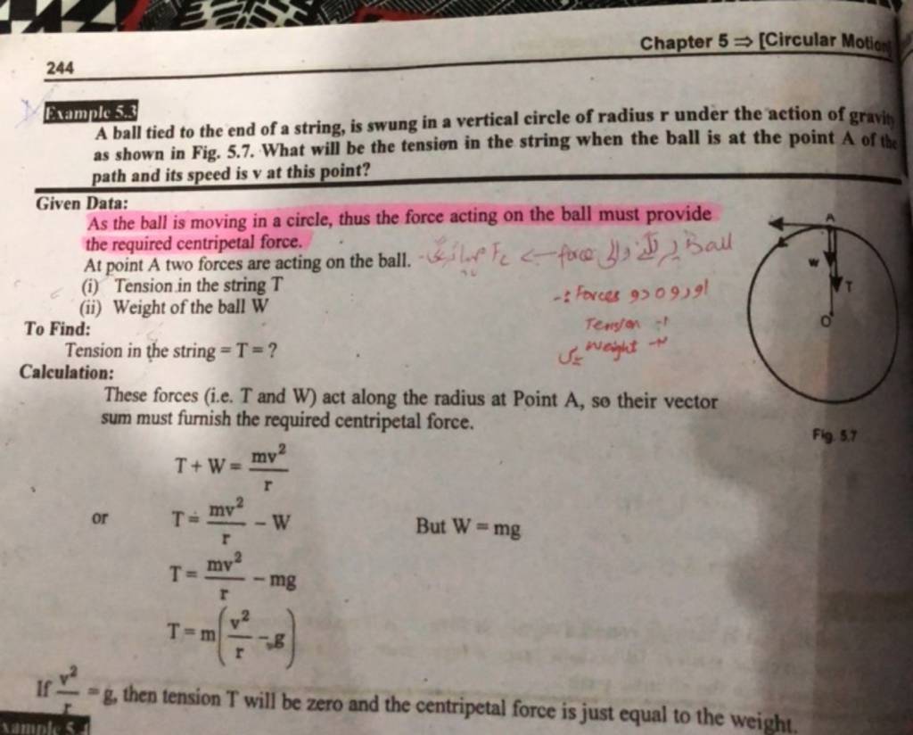 Chapter 5⇒ [Circular Motion 244 Example 5.3 A ball tied to the end of a s..