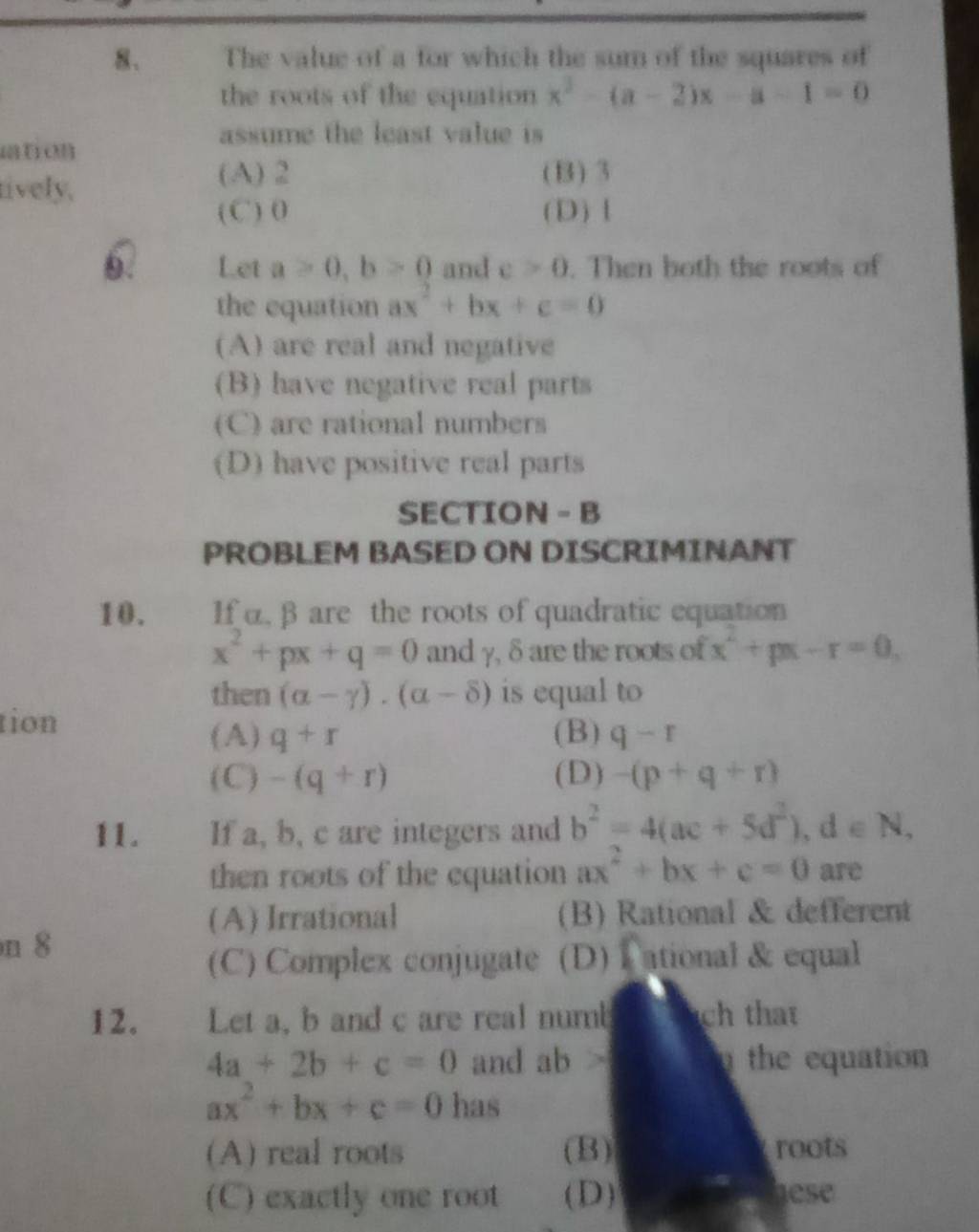 Let a,b and c are real numb wh that 4a+2b+c=0 and ab the equation ax2+bx+..