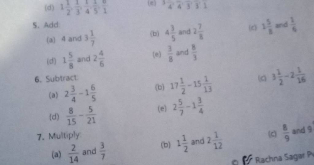 5. Add (a) 4 and 371 (b) 453 and 287 (d) 185 and 264 (e) 83 and 38