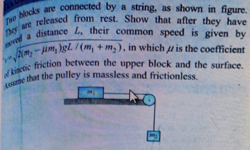 pol blocks are connected by a string, as shown in figure. poy are release..