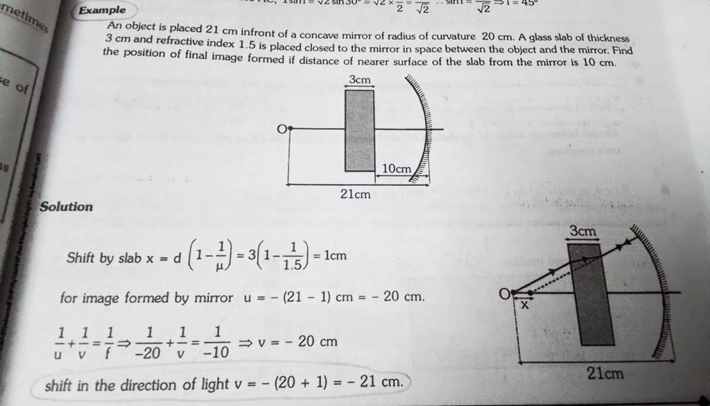 Example An object is placed 21 cm infront of a concave mirror of radius o..