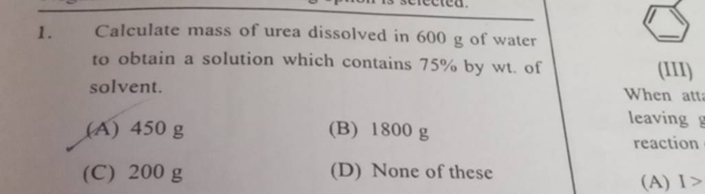 Calculate mass of urea dissolved in 600 g of water to obtain a solution w..