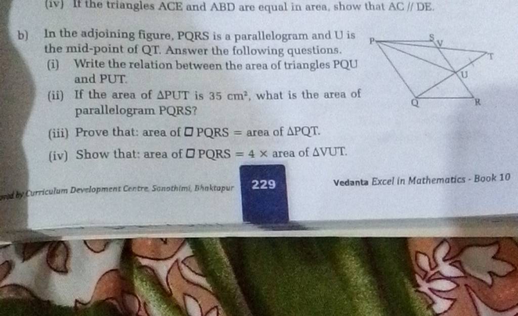 In the adjoining figure, PQRS is a parallelogram and U is the mid-point In the adjoining figure, PQRS is a parallelogram and U is the mid-point