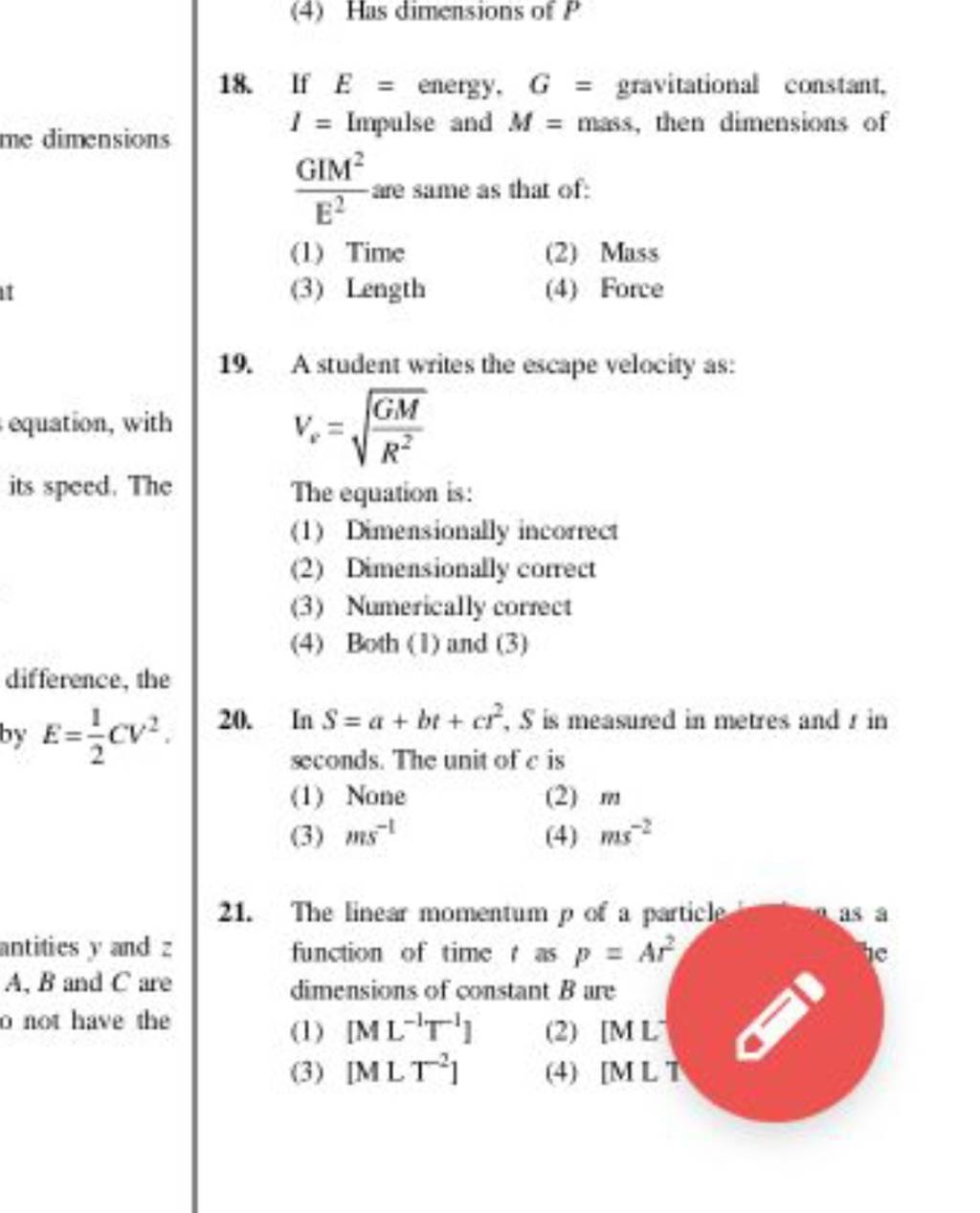 me dimensions t - equation, with its speed. The (4) Has dimensions of P 1..