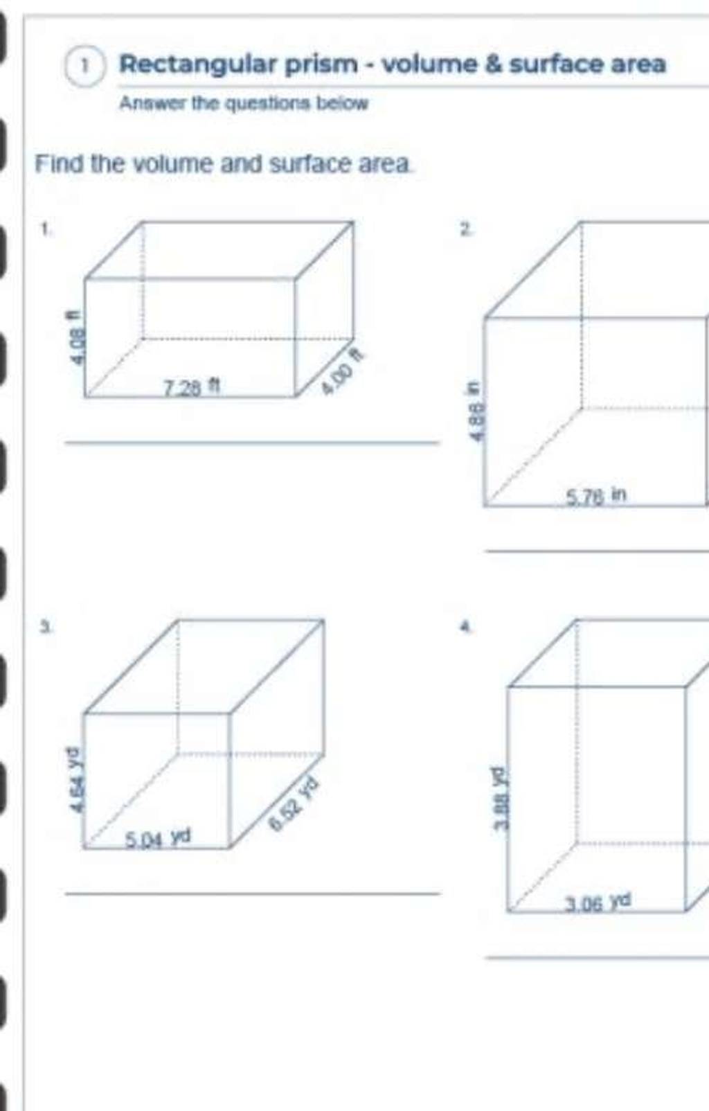 Rectangular Prism Surface Area Worksheet