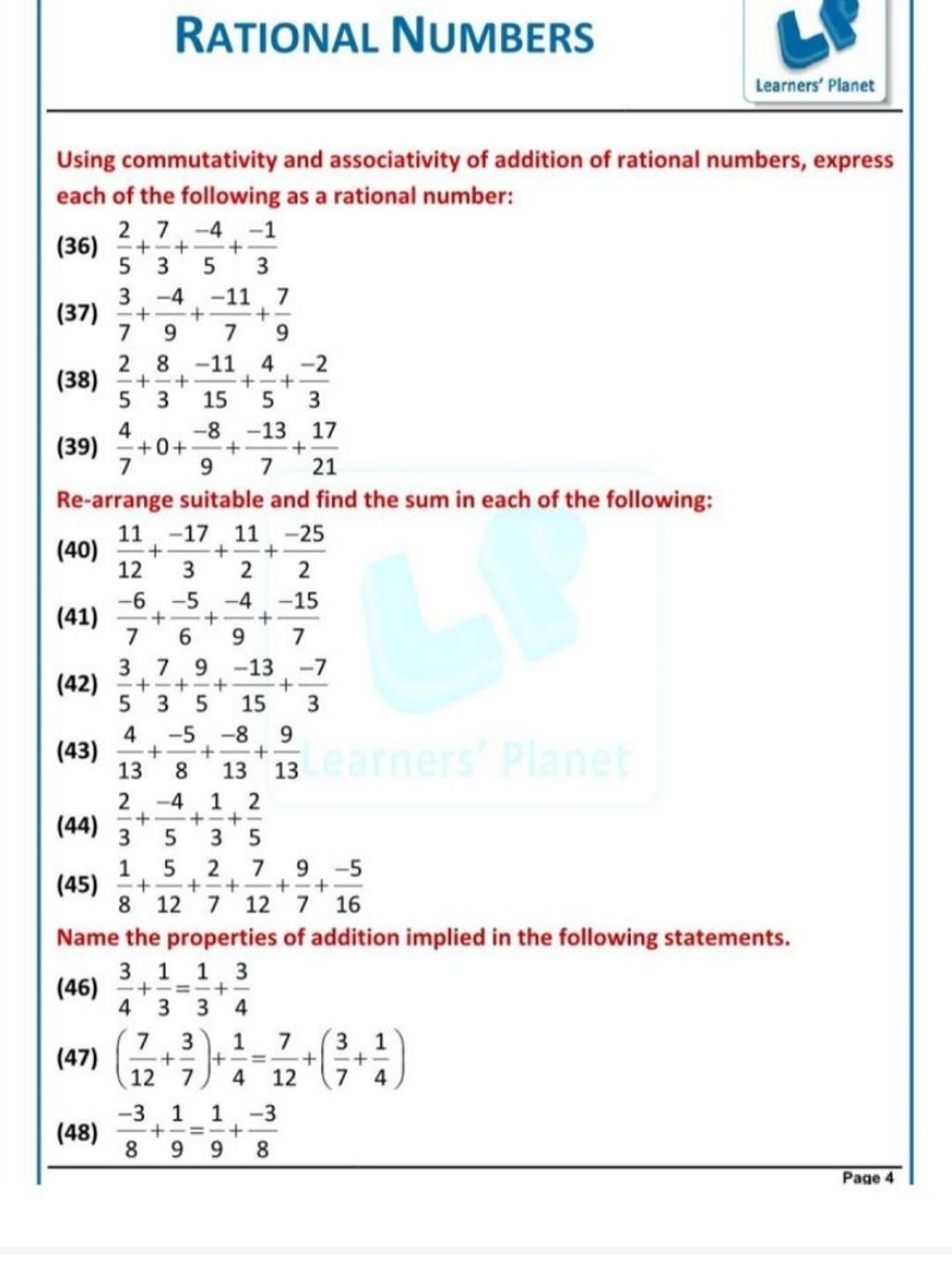 Rational Numbers Using Commutativity And Associativity Of Addition Of Rat