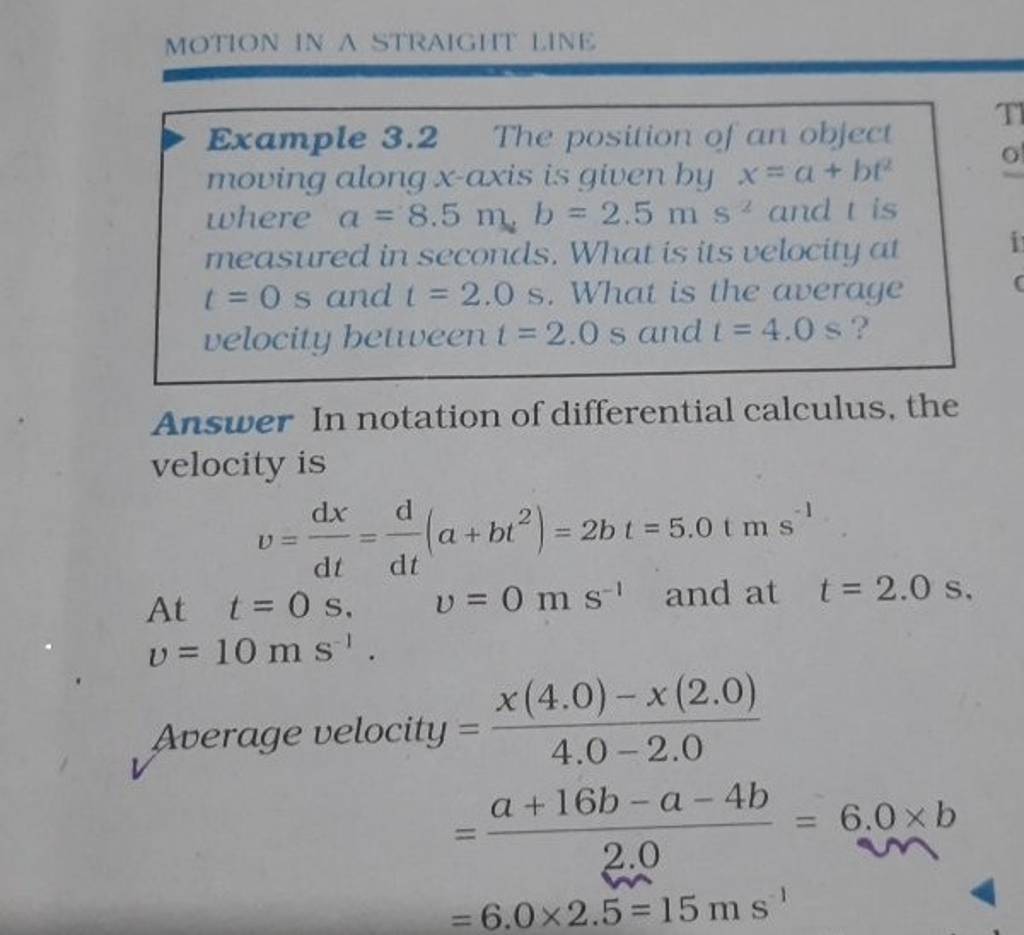 Motion In A Straight Line Example 3 2 The Position Of An Object Moving Al